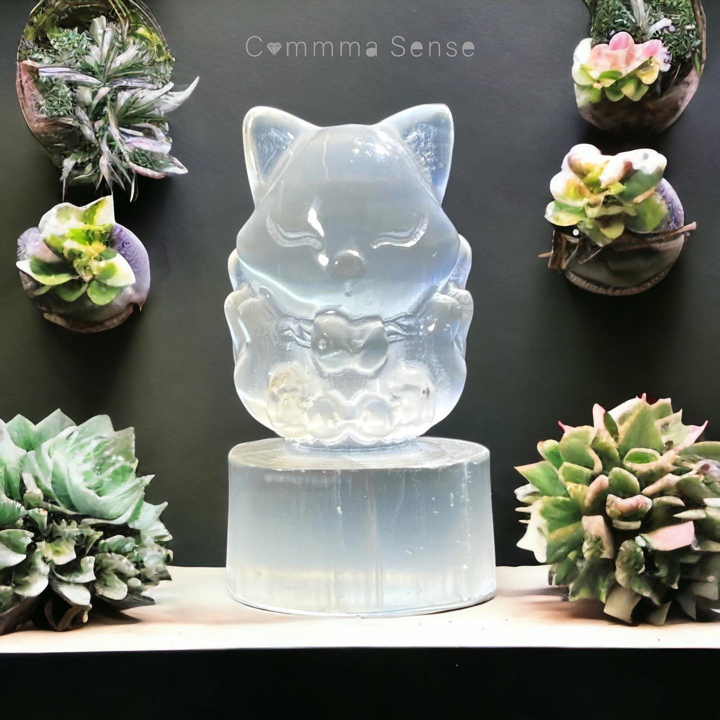 透石膏狐狸雕刻擺設 Selenite Fox – Commma Sense Workshop Limited